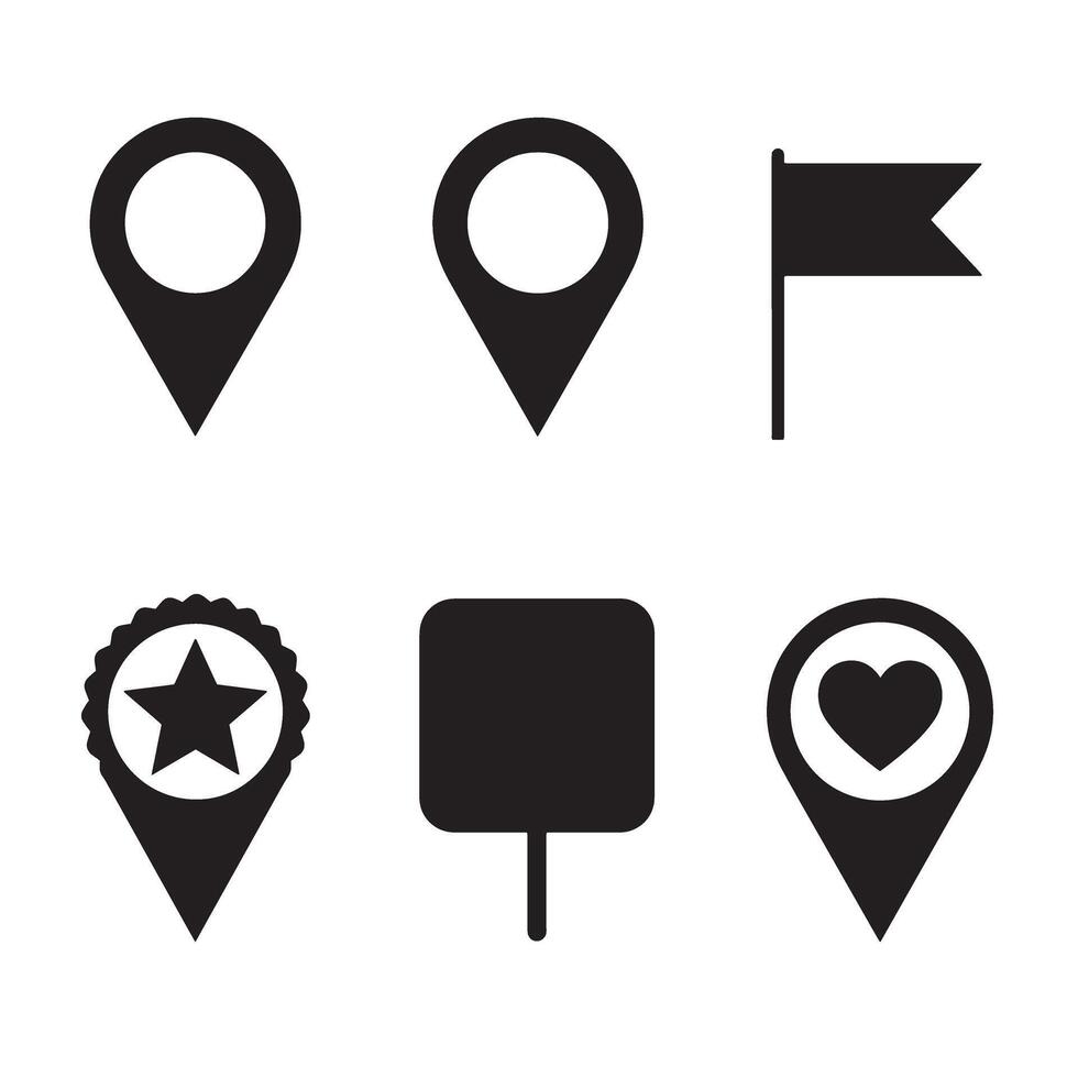 Collection of simple silhouette map pin pointers for location navigation and marking points ...