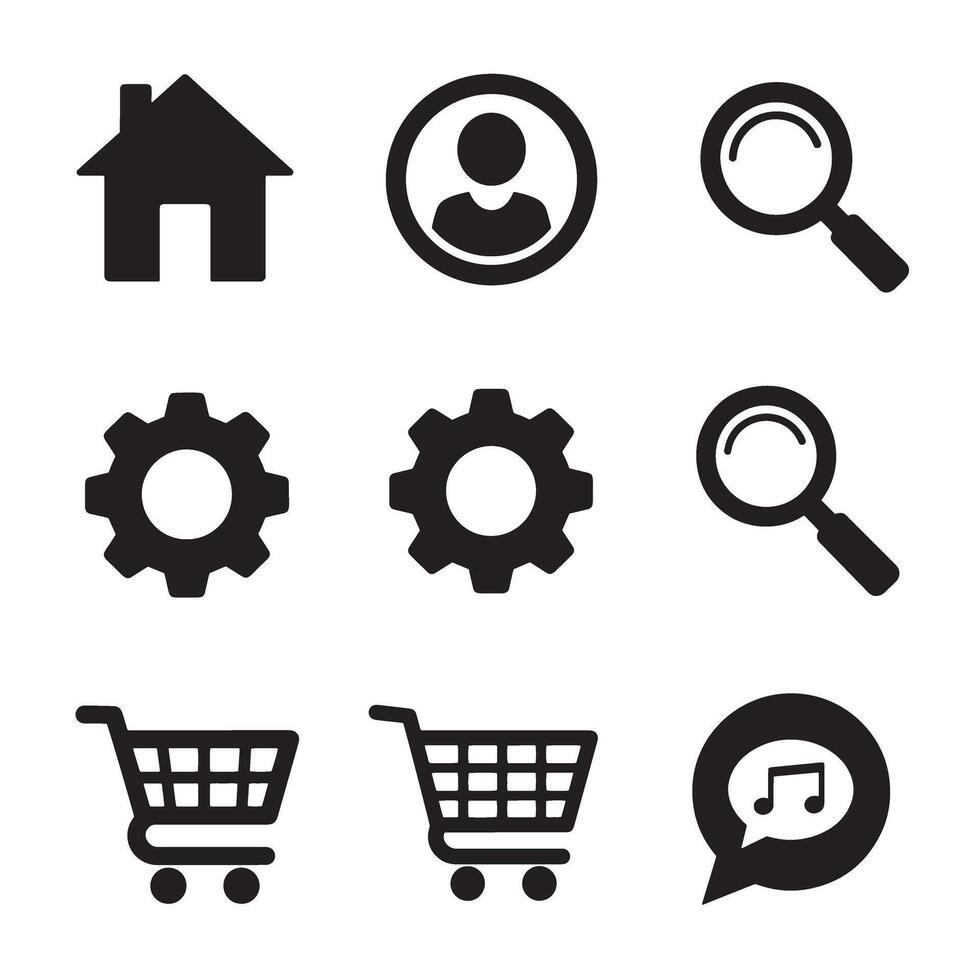 Collection of simple black and white iconographic symbols for web design and user interface ...