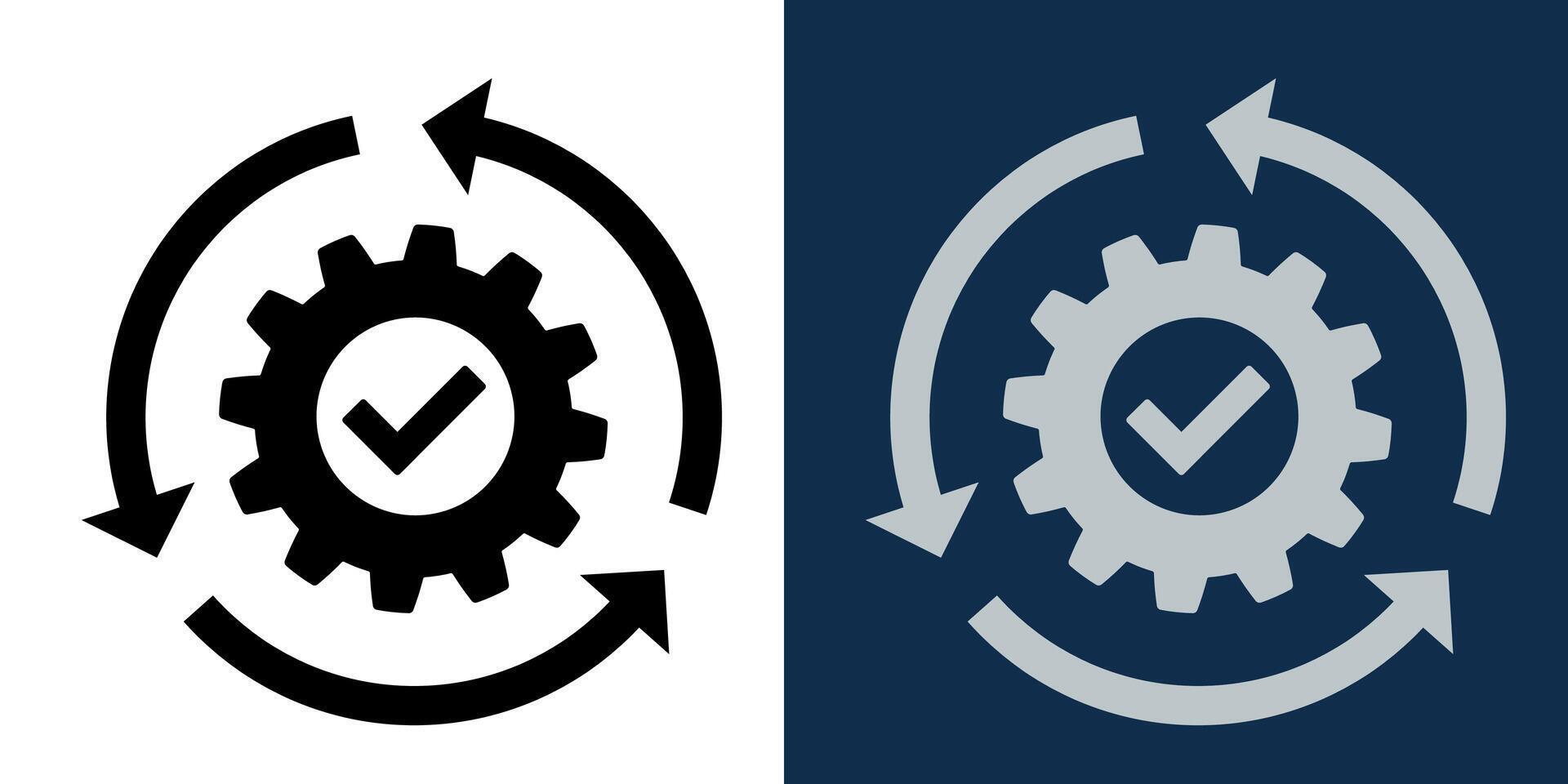 Process Optimization Gear with Recycle Arrows and Check Mark Icon. Automation Efficiency Loop ...