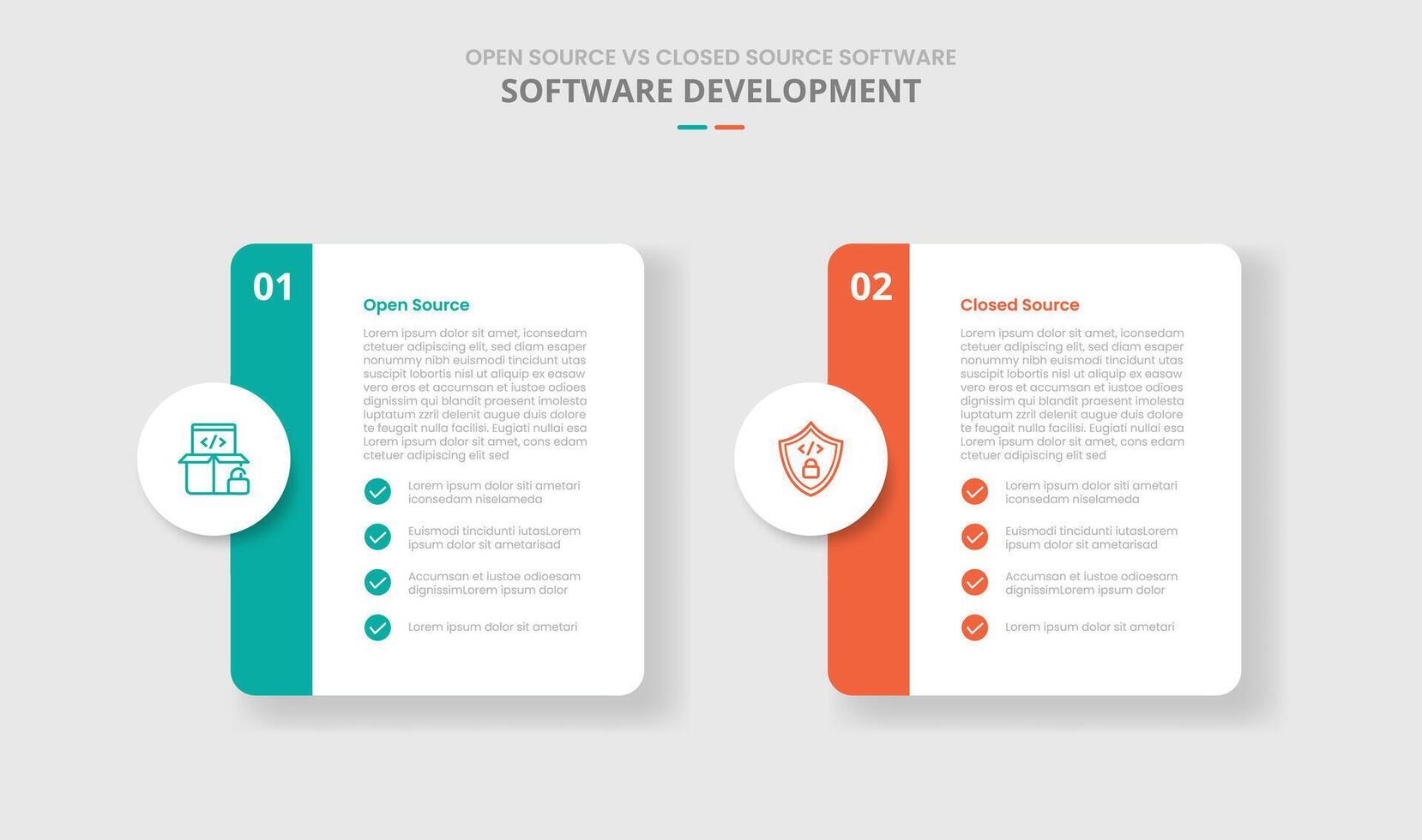 Open Source Vs Closed Source Software Comparison For Infographic With Drop Shadow Style With