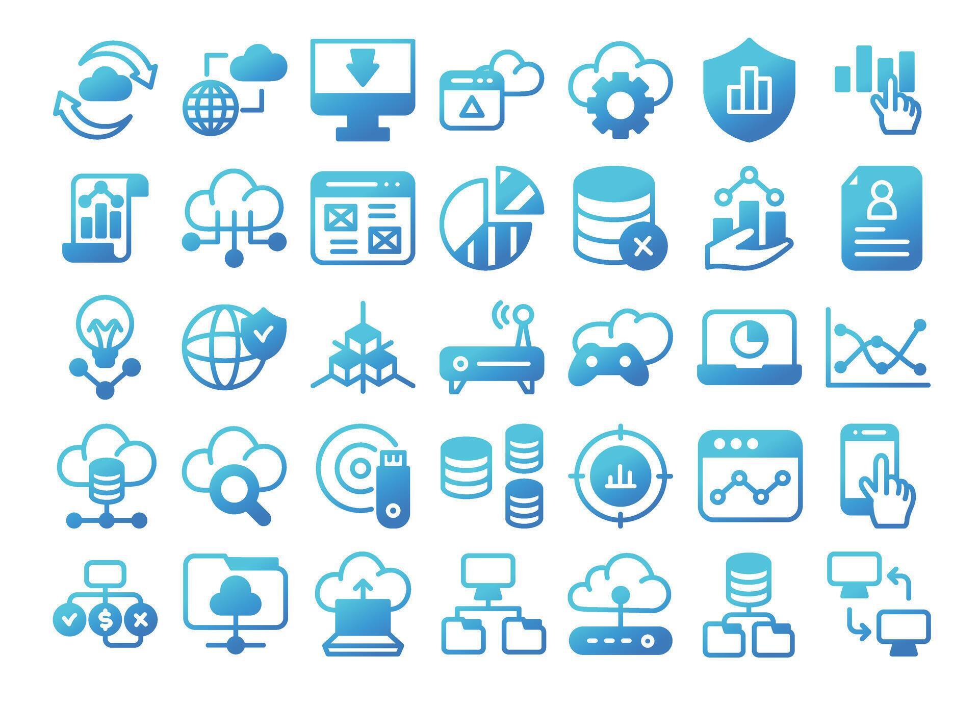 Database gradient icons set.Data analysis, statistics, analytics web ...