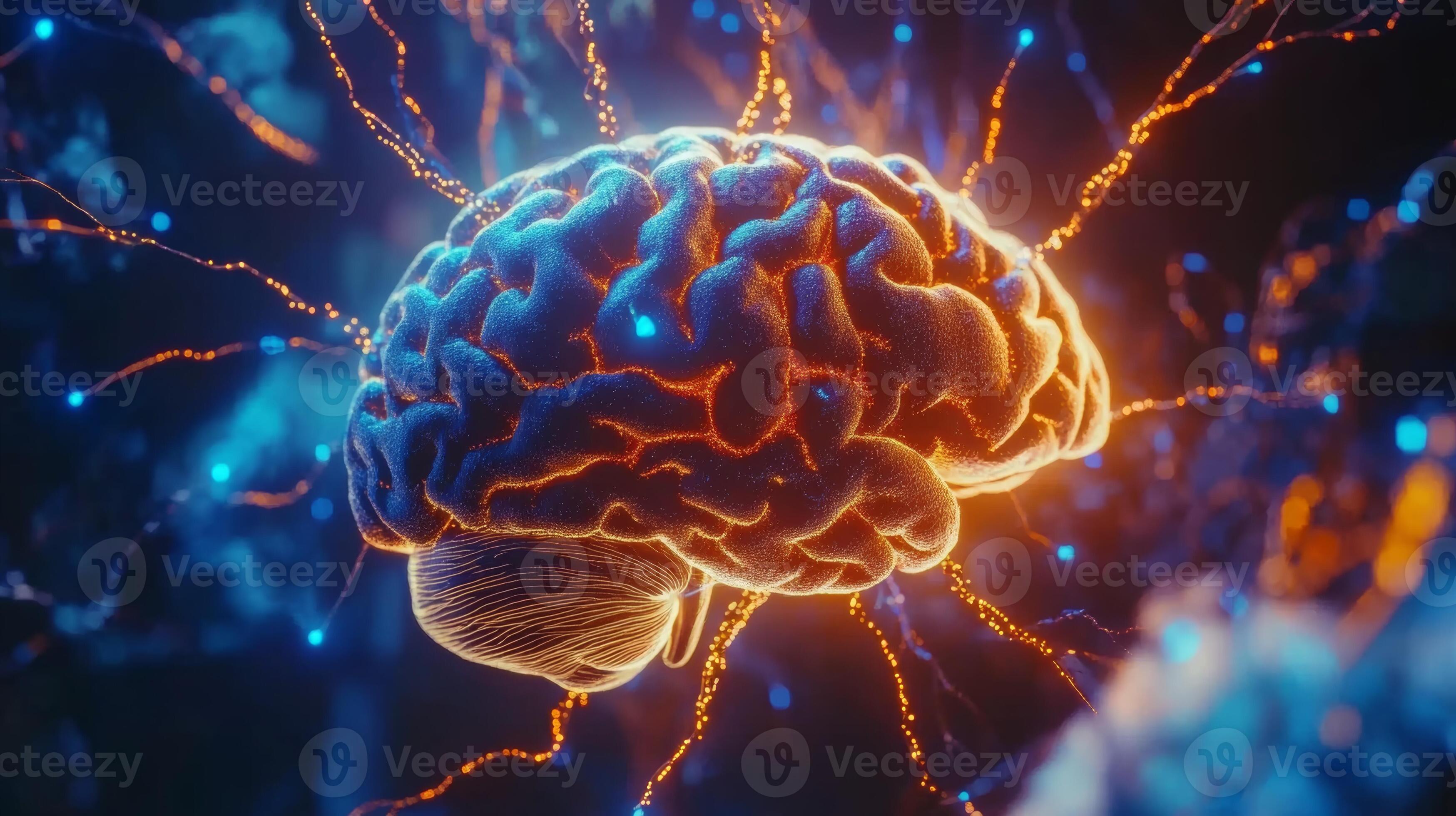 A glowing abstract representation of a human brain with interconnected neurons showcasing ...