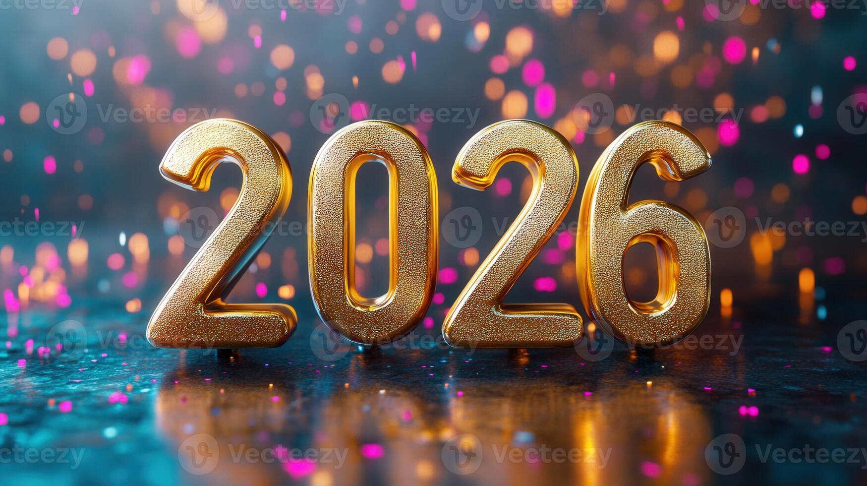 A luxurious golden 2026 year illustration with blurred bokeh lights, a new year concept design ...