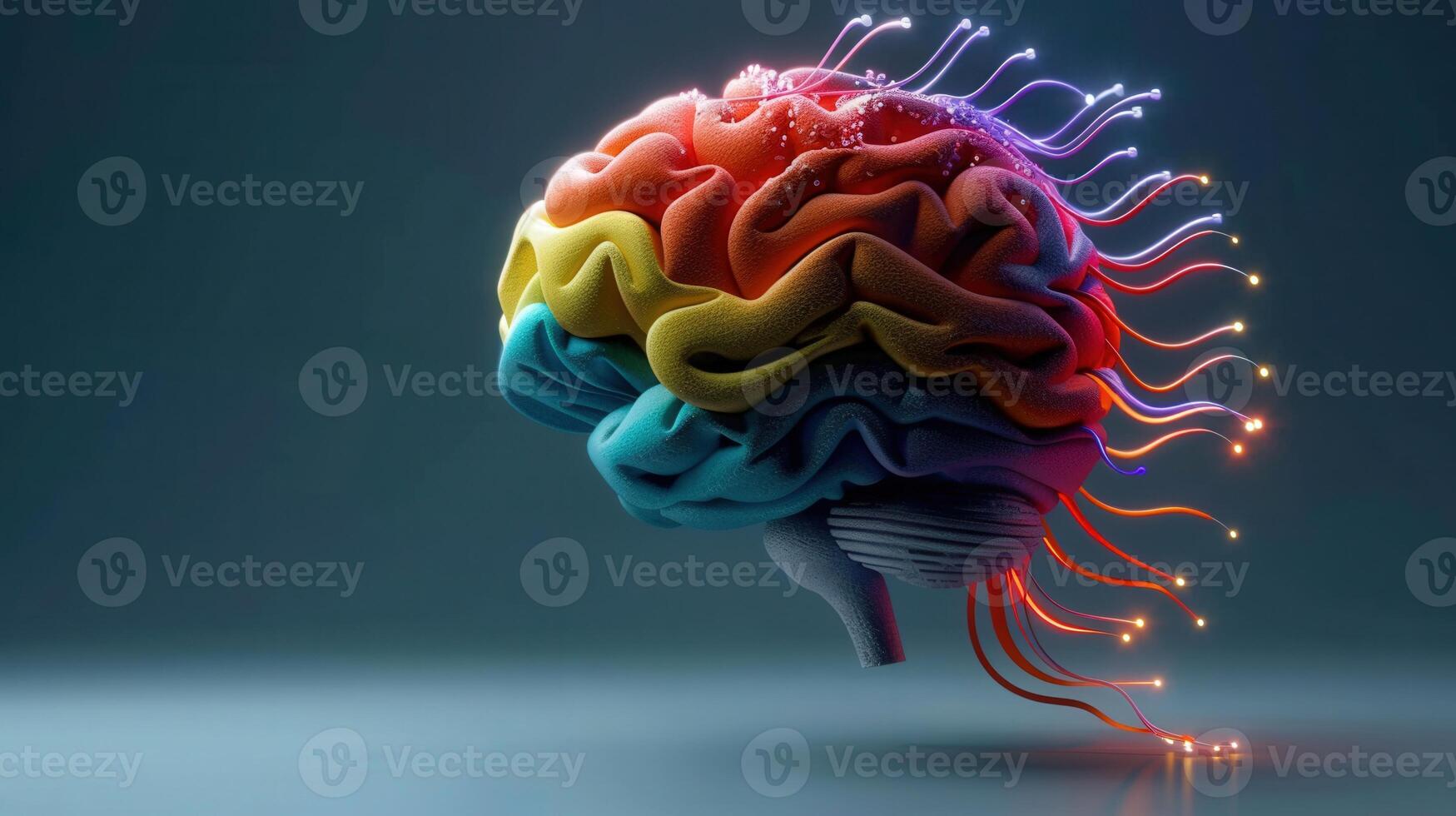 A colorful, stylized representation of a human brain with glowing neural connections. 66030508 ...
