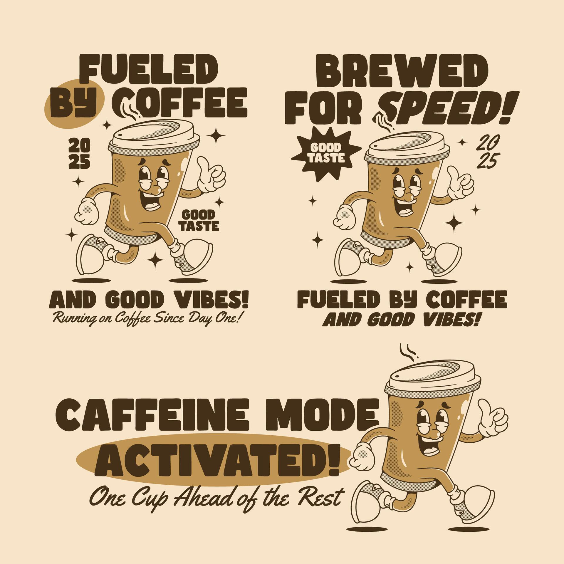 Energetic Coffee Cup Mascot Designs for Fun, Bold, and Retro-Inspired T ...
