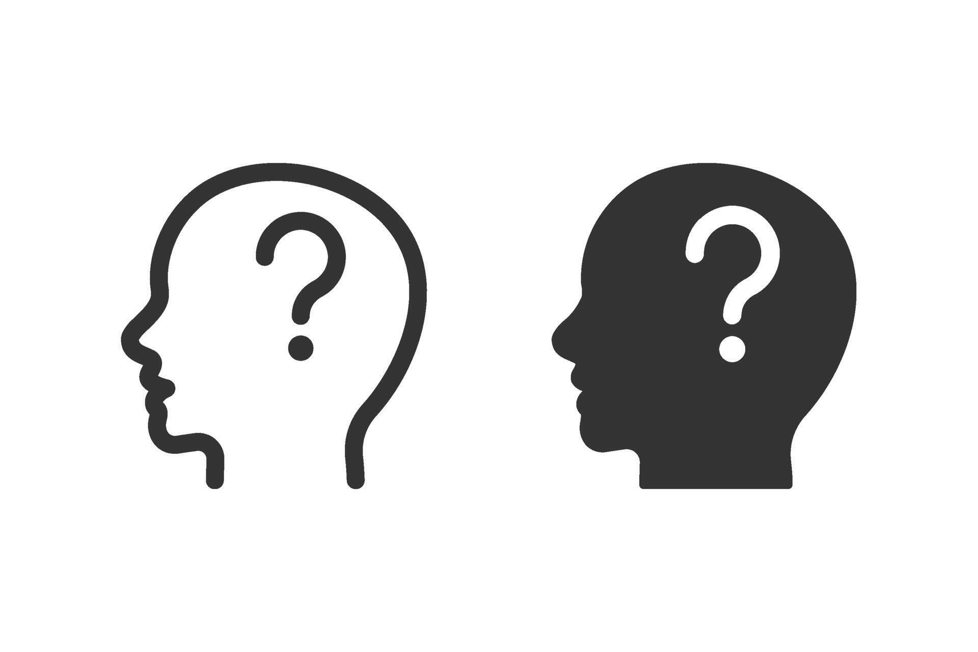Thinking and question mark icon set. concept representing thought, questions, confusion, or ...