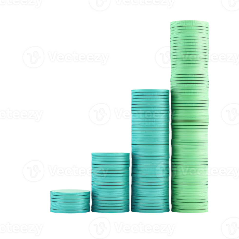 A series of stacked, colored disks arranged in ascending order, showcasing a gradient from blue ...