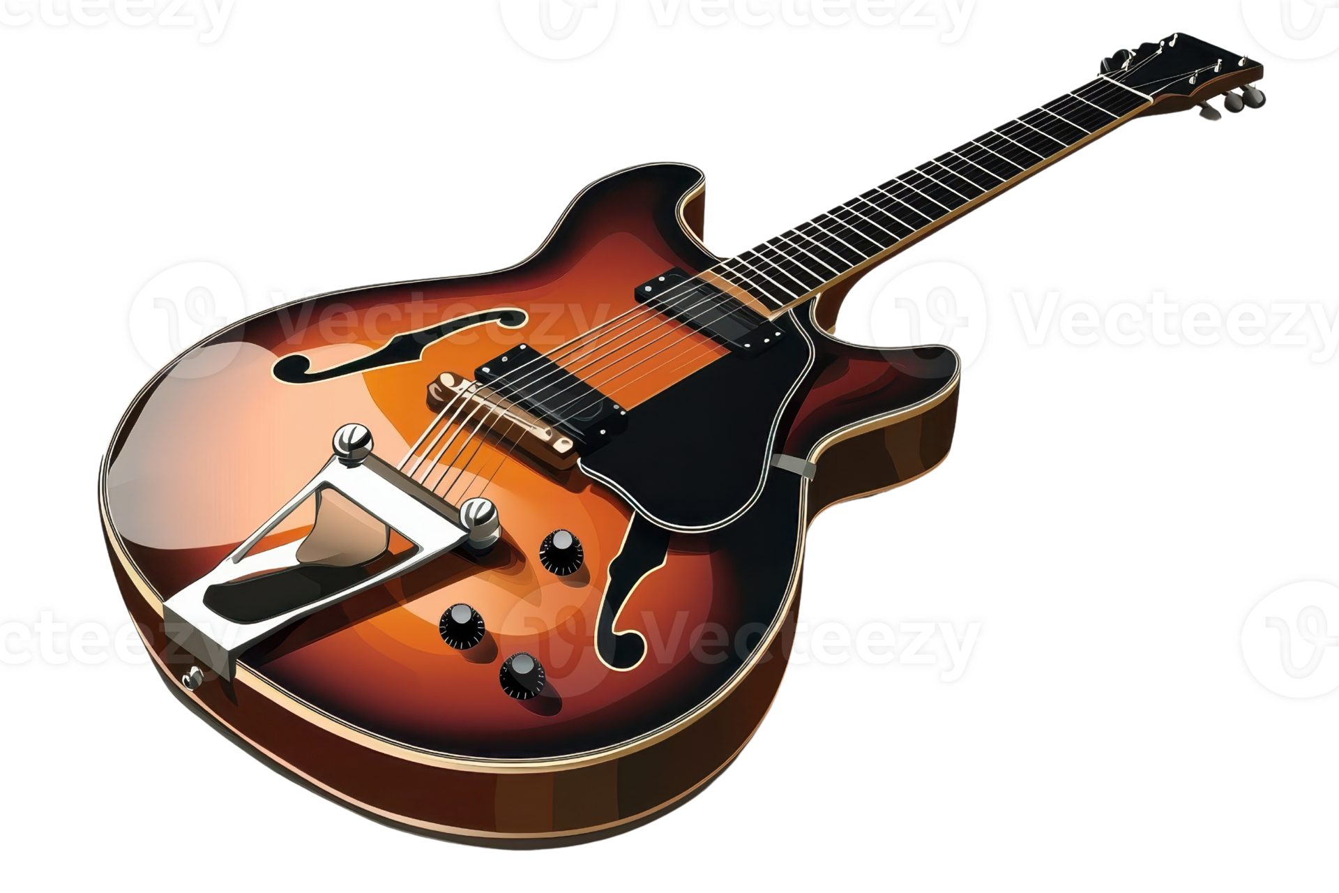 A beautifully crafted electric guitar featuring a sunburst finish and elegant curves, showcasing ...