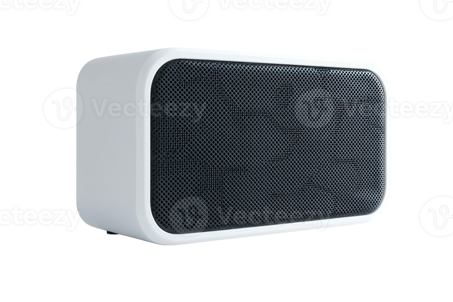 A compact speaker with a sleek design featuring a white exterior and a ...