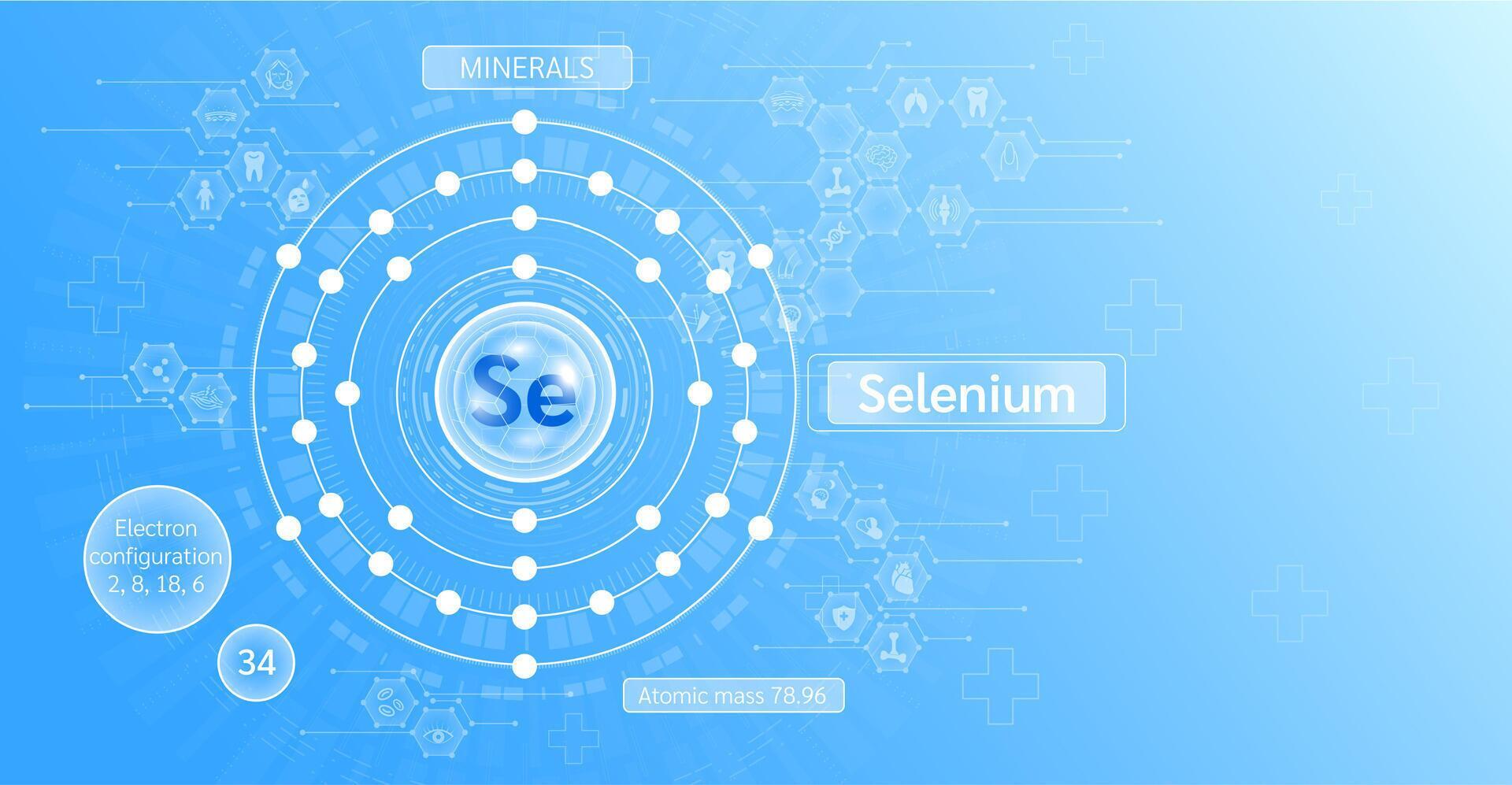 Minerals selenium in chemical structure with atomic on blue background ...