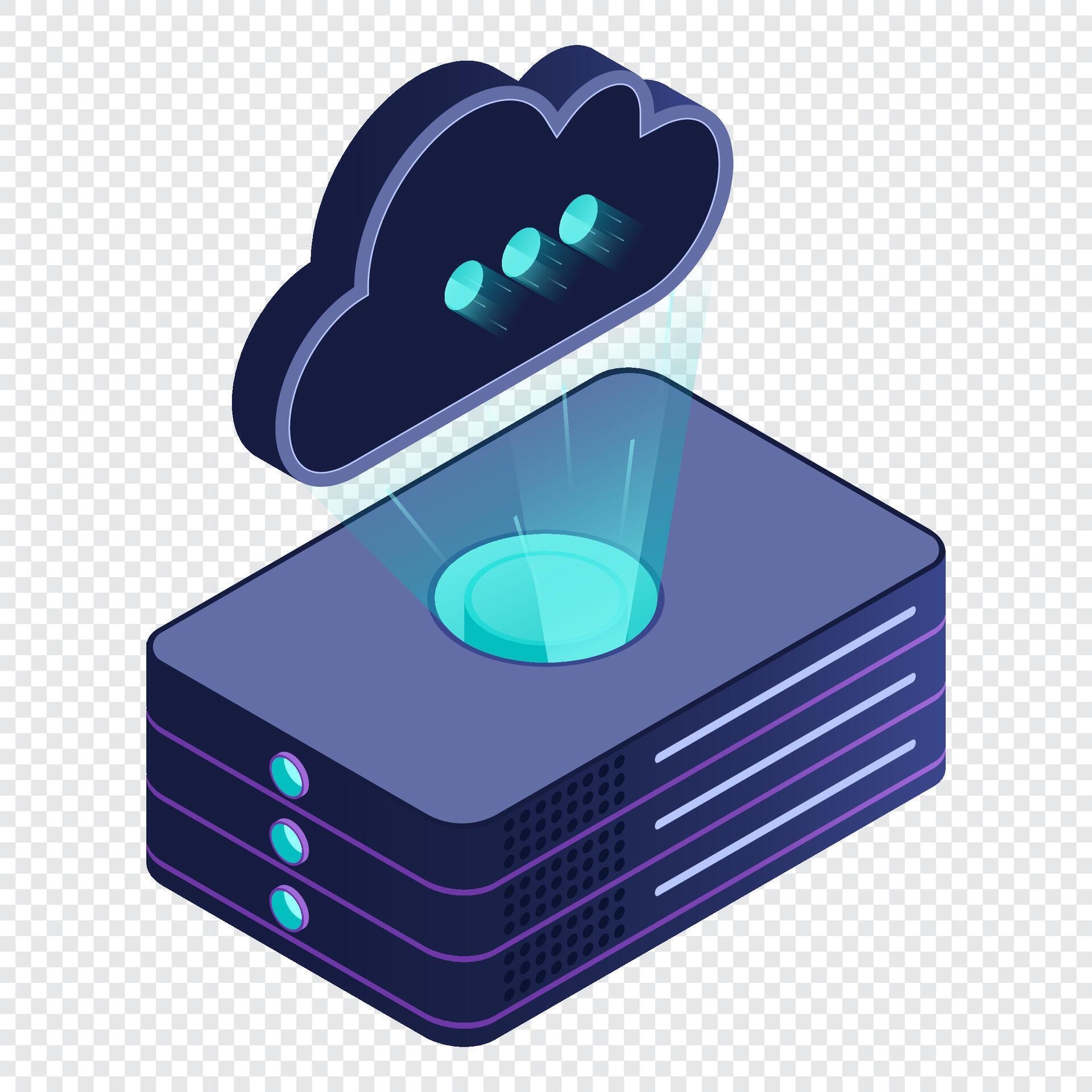 Isometric cloud database. Cloud computing and file cloud storage. Modern technology. Technology ...