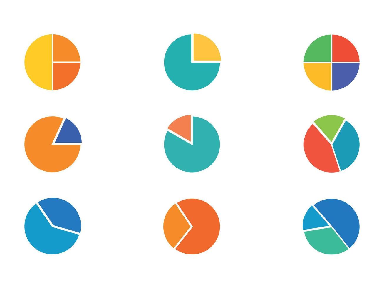 Pie charts diagrams. Set of different color circles isolated. Infographic element round shape ...