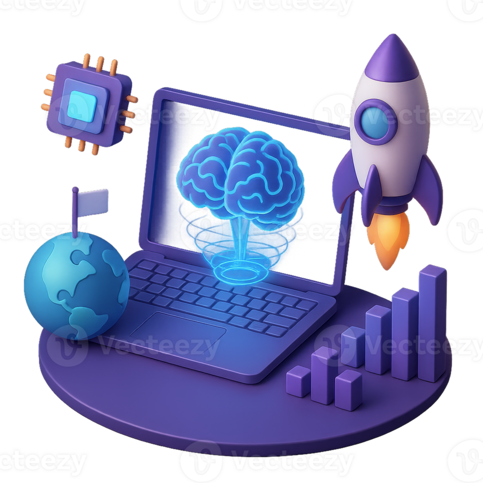 3d Innovative Computing Concepts With Brain Rocket And Globe 66165565 Png