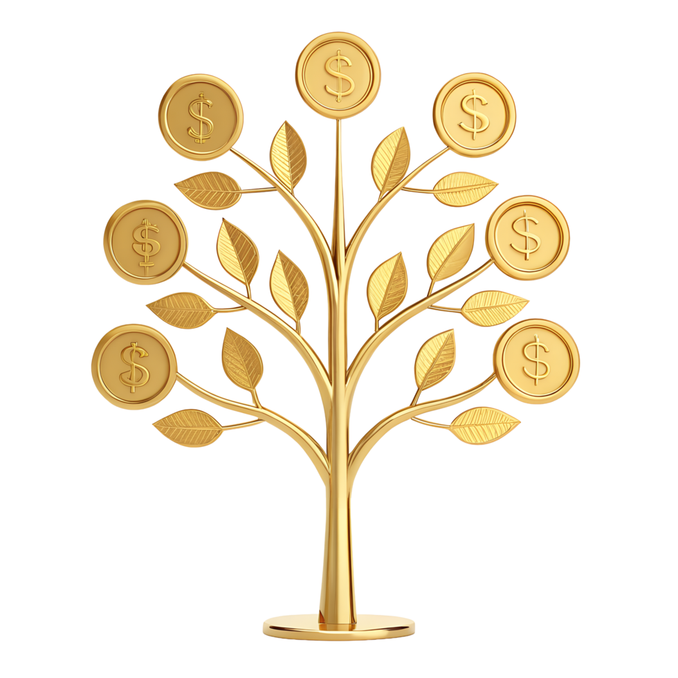 Golden Money Tree with Dollar Coins Growing on Branches A 3D Render of Financial Growth and ...