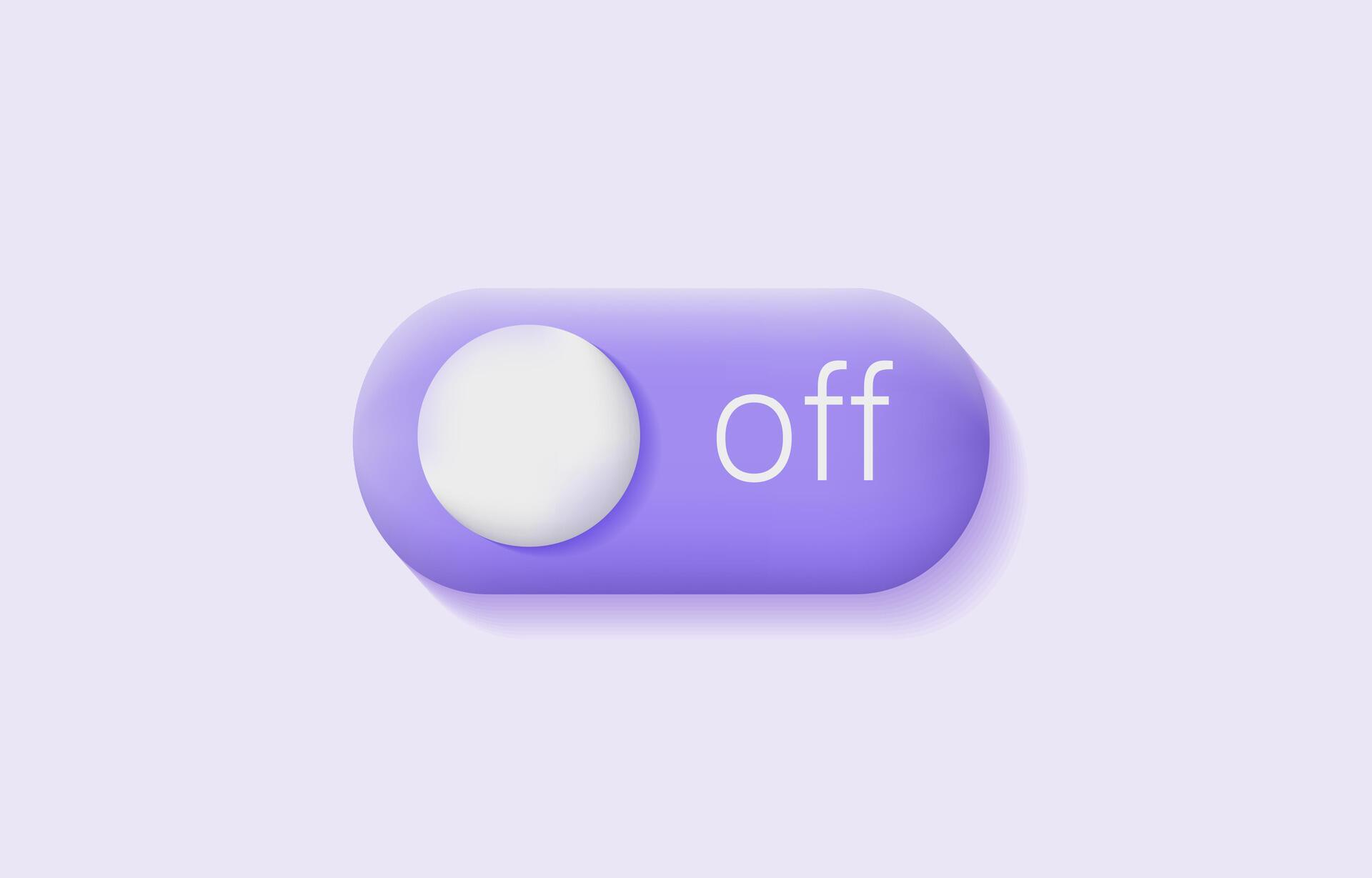 3d off toggle button. Purple slide bar icon. Unlock and lock. Software ...