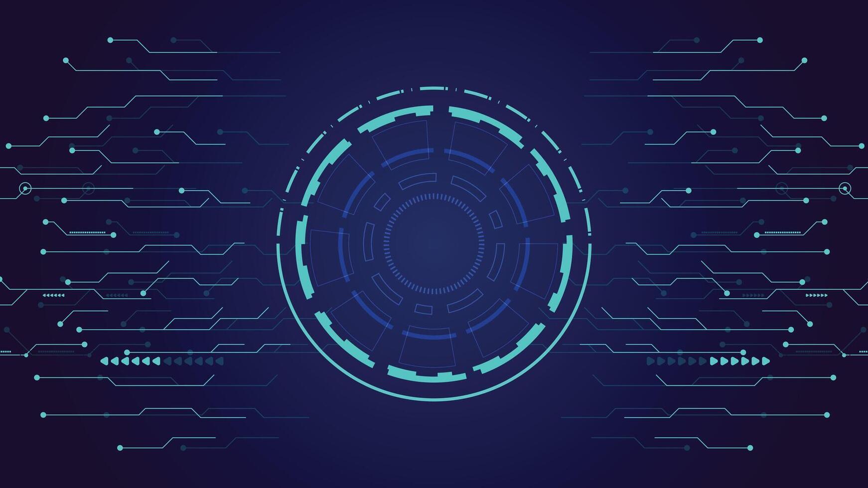 Digital tech interface background with a central circular design and abstract circuit elements ...