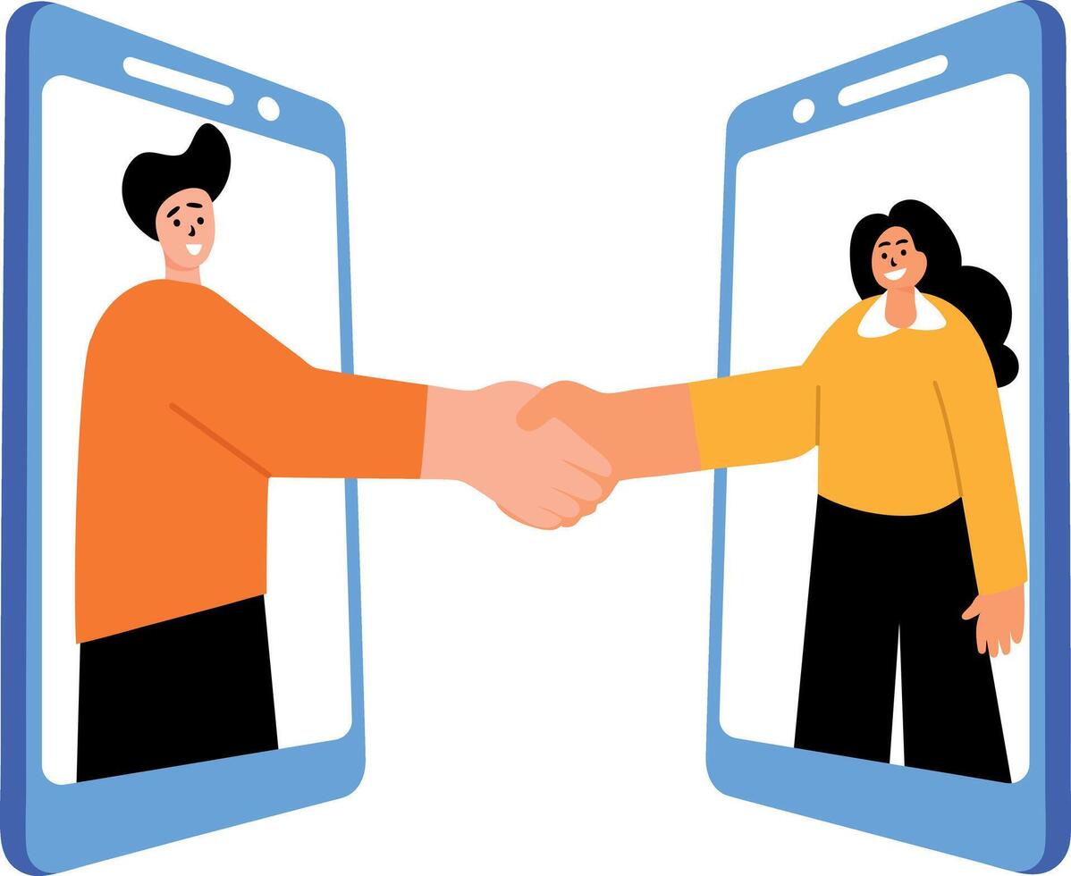 Flat illustration showing a virtual handshake between two characters 66175191 Vector Art at Vecteezy