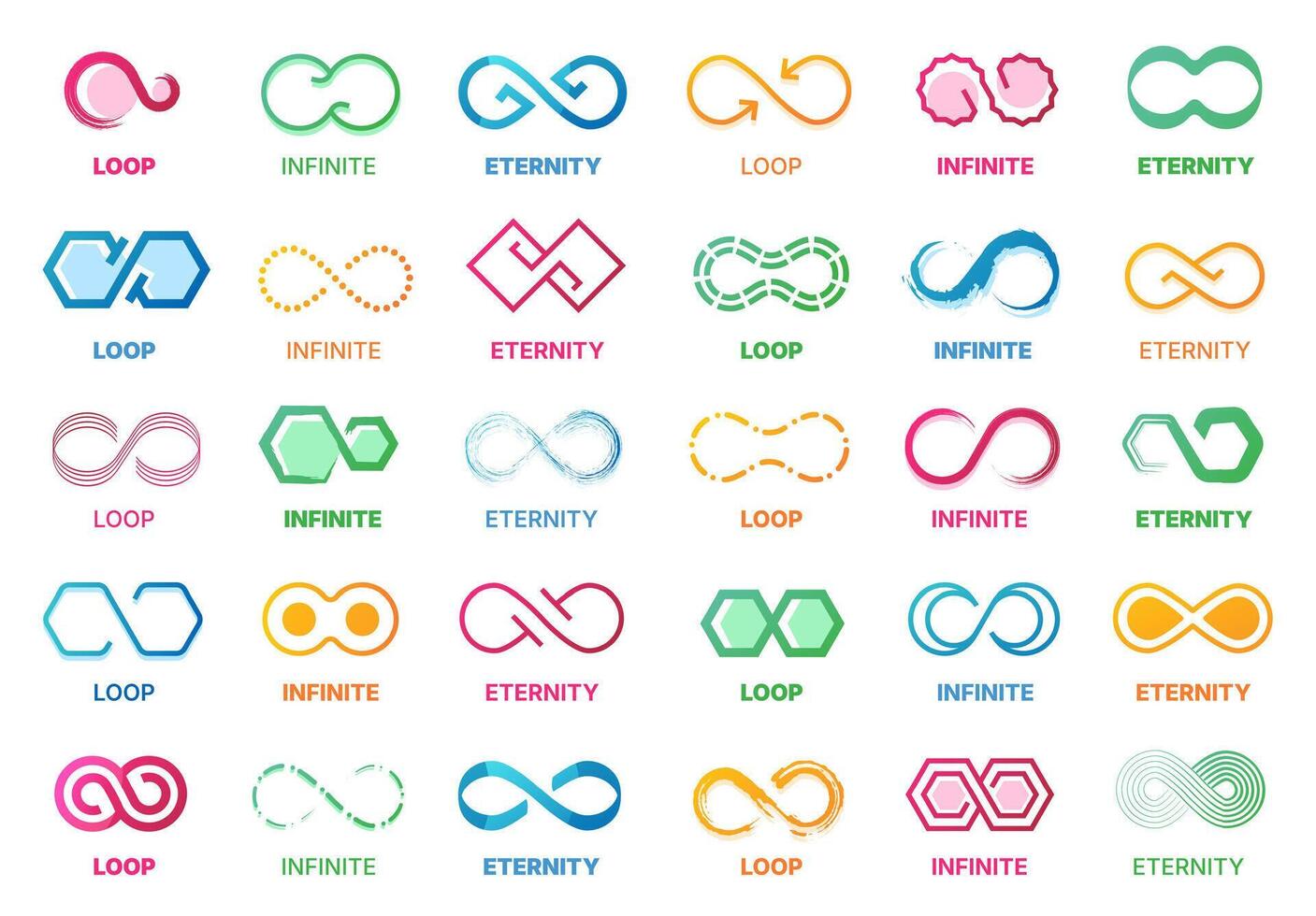 Infinity logo. Endless Mobius loop ribbon icons for limitless concept ...