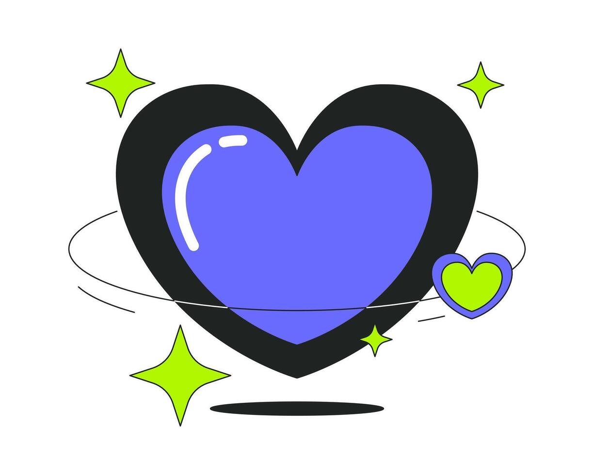 Y2k Love Planet 2d Onboarding Ui Illustration Floating Heart With Orbiting Sparkling Stars