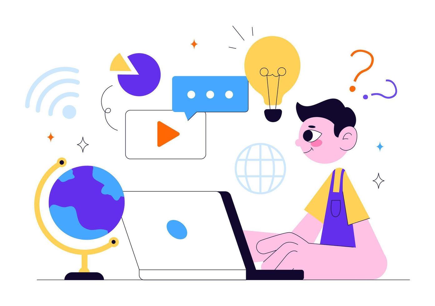 Digital Education and Virtual Learning Resources with Flat Cartoon ...