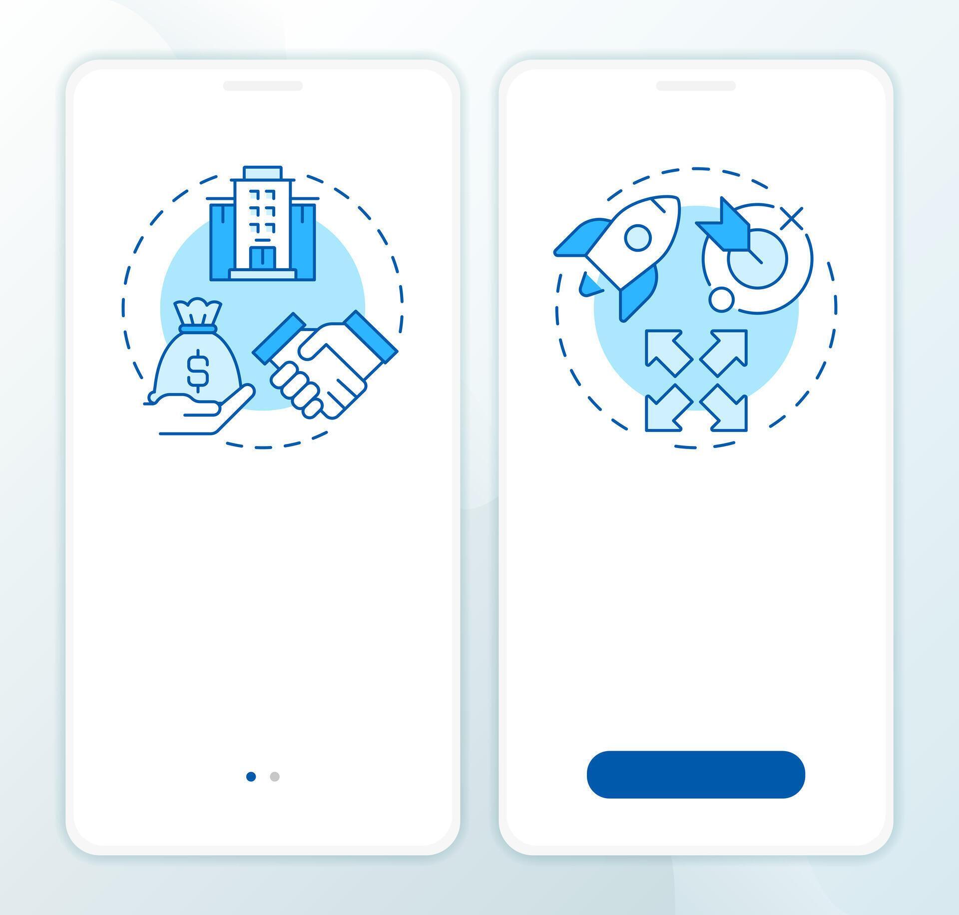Startup Growth Organizations Blue Onboarding Mobile App Screen Walkthrough 2 Steps Editable