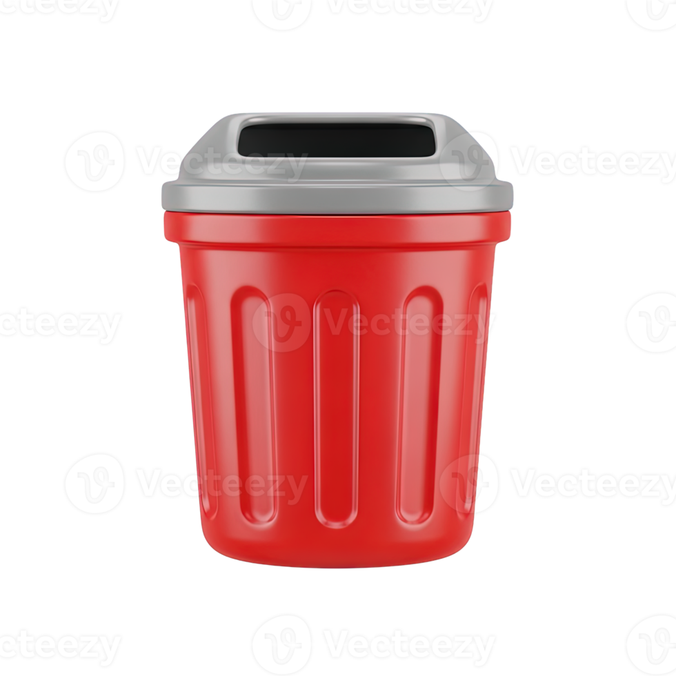 Trash can delete 3D icon Red cylindrical trash can or bin symbolizing delete remove discard ...