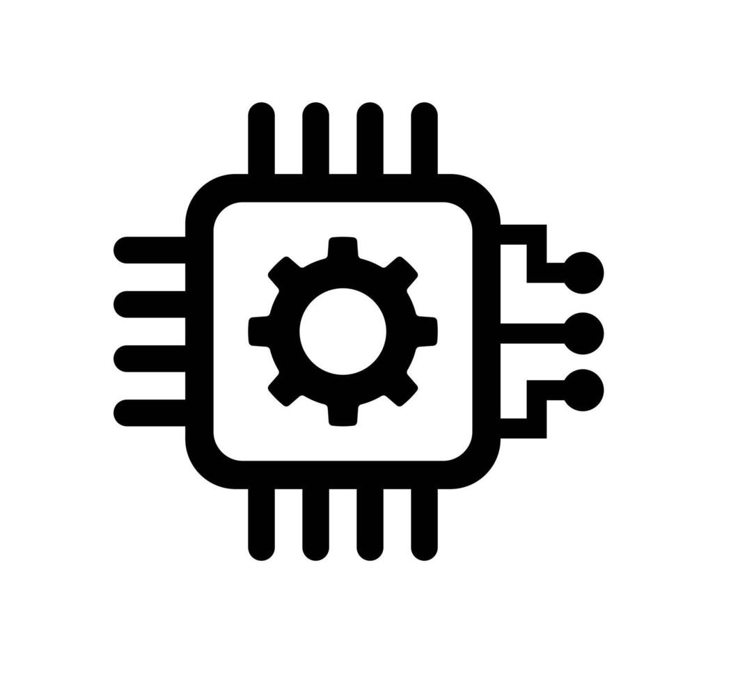Microchip with Gear Illustration. Simple Processor Icon. Minimalist Design for Technology or ...