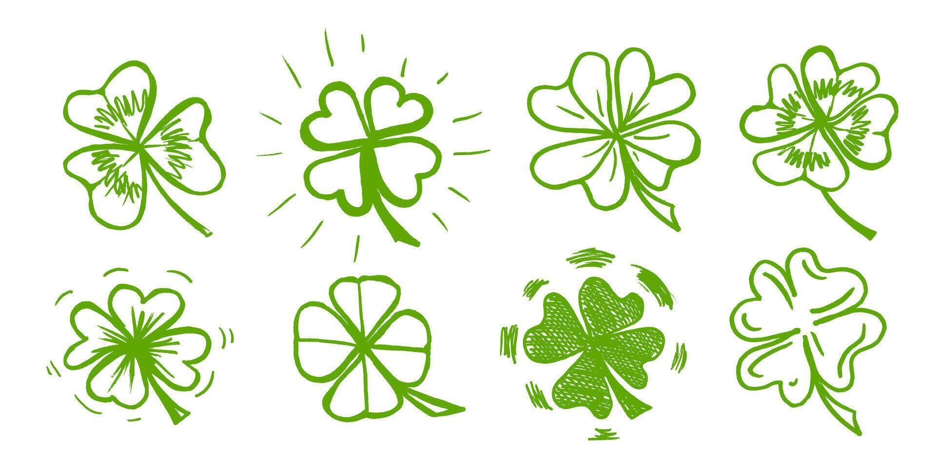 Lucky four, three clover shamrock leaf icon hand drawn style ...