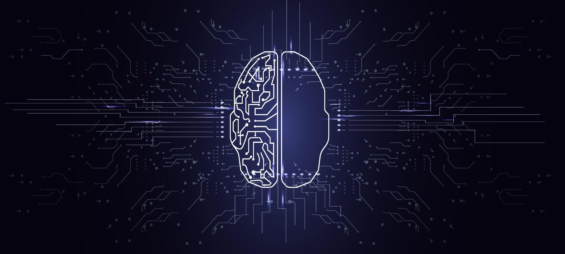 Digital representation of a brain with circuit patterns illustrating artificial intelligence ...