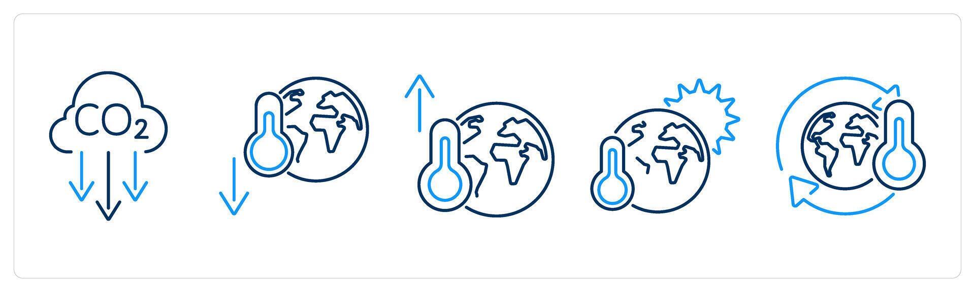 5 climate change icons as co2 reduction, temperature decrease, temperature increase 66250854 ...