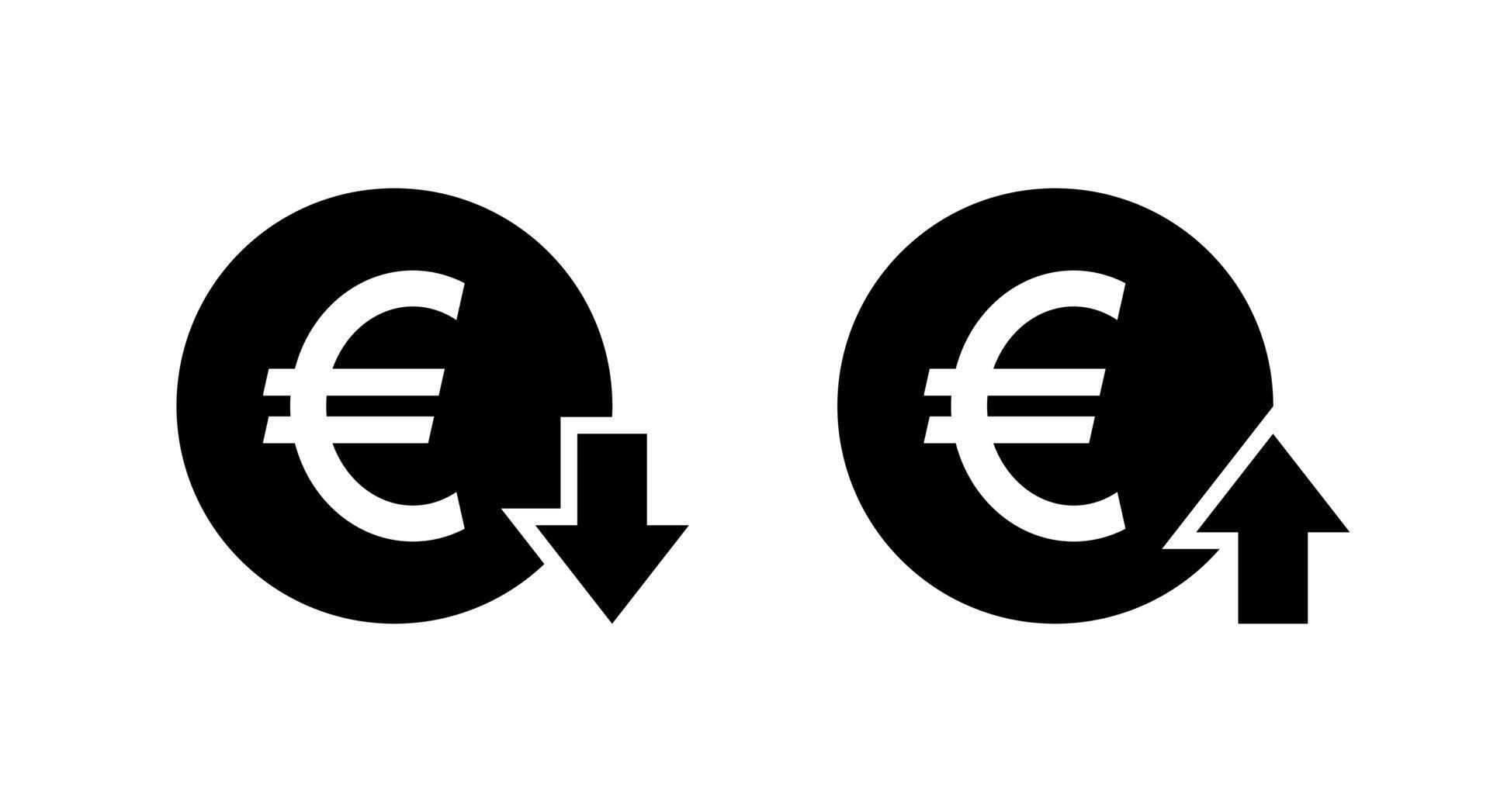 Euro down and up icon. Europe currency decrease and increase sign ...