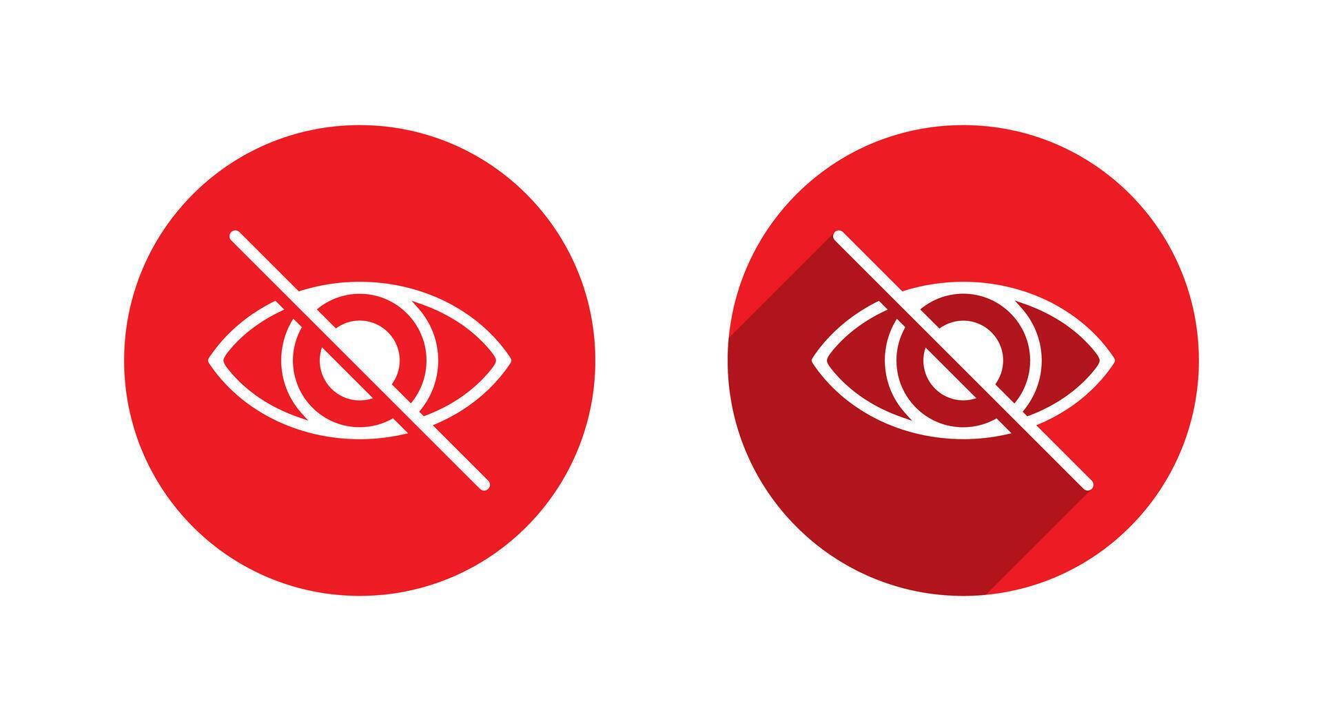 Hidden eye, sensitive content icon with long shadow. Invisible, hide, private sign symbol ...