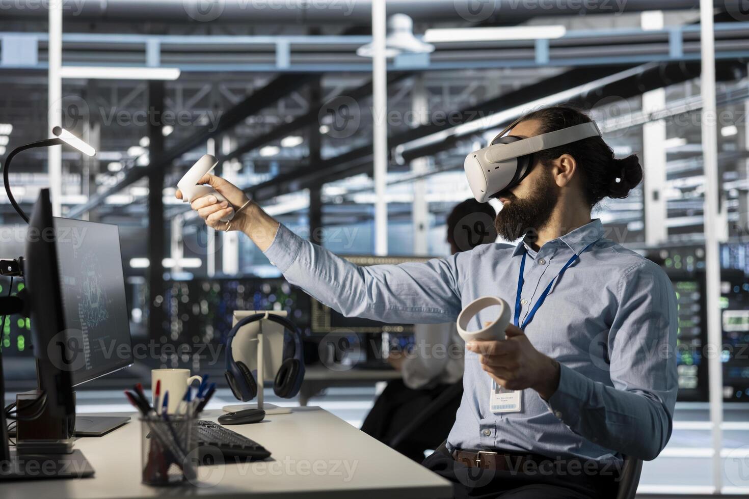 Data center programmer using virtual reality to setup machine learning ...