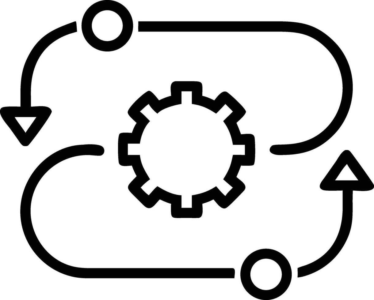 Outline illustration of a gear in the center with arrows and circles indicating a cycle process ...