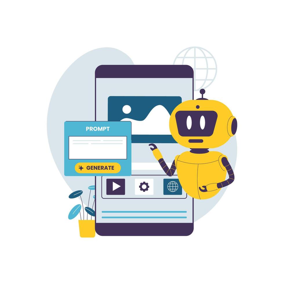 Flat Illustration of AI Robot Generating User Interface with Prompt ...