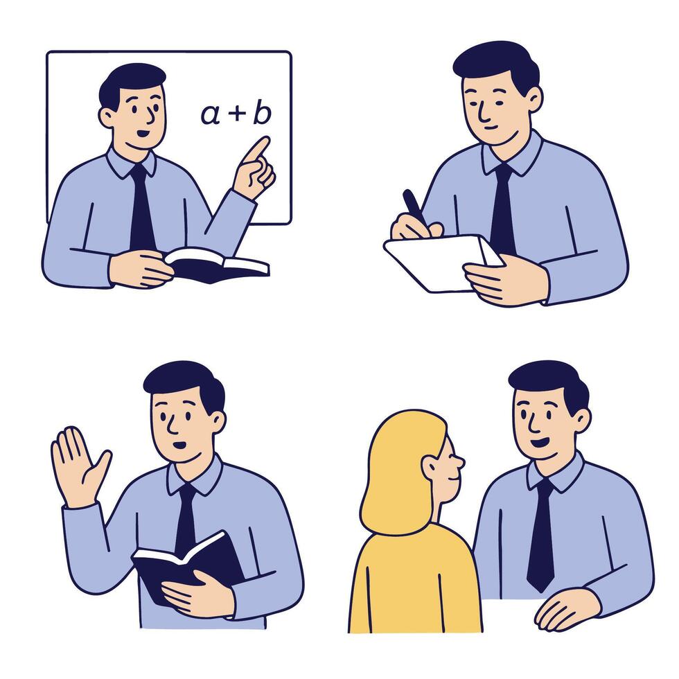 Teacher explaining concepts and engaging with students in classroom setting 66428800 Vector Art ...