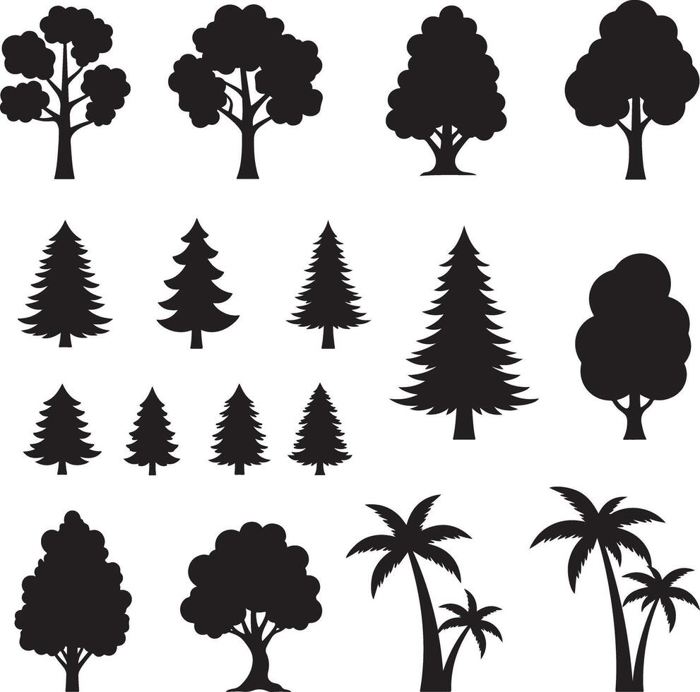 Versatile Tree Silhouette Icons Broadleaf, Evergreen, and Tropical ...