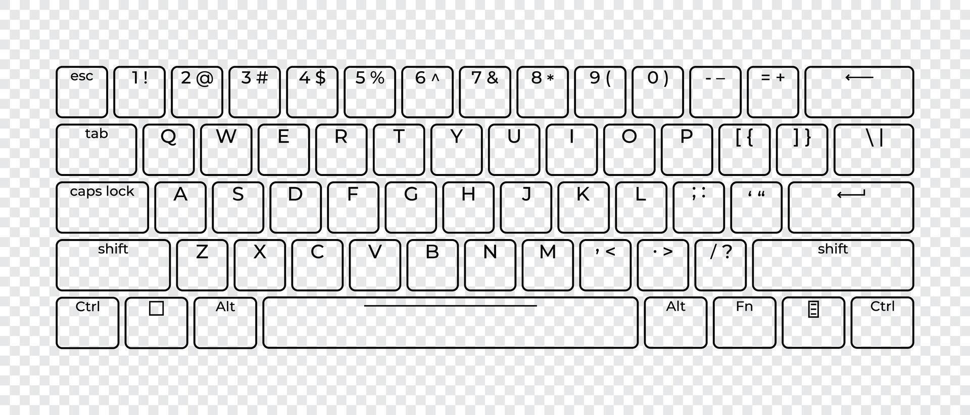 Computer keyboard button layout template with letters. Modern computer ...
