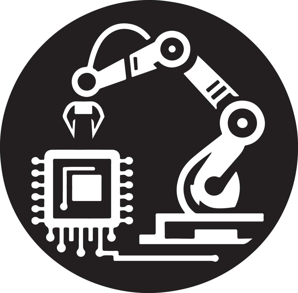 Illustration Of A Robotic Arm Assembling A Microchip In A Black And White Circle 66433453 Vector