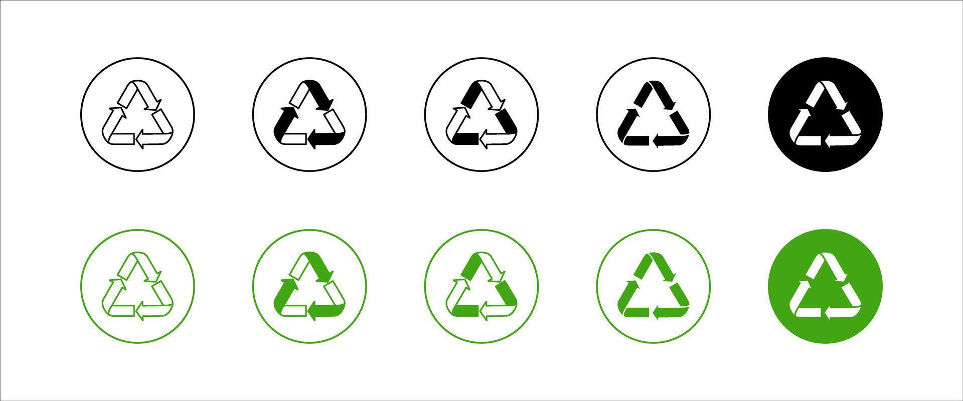 Recycle symbols. Recycling arrow icons set. Reusing symbols. Recycling label. Recycle badge ...