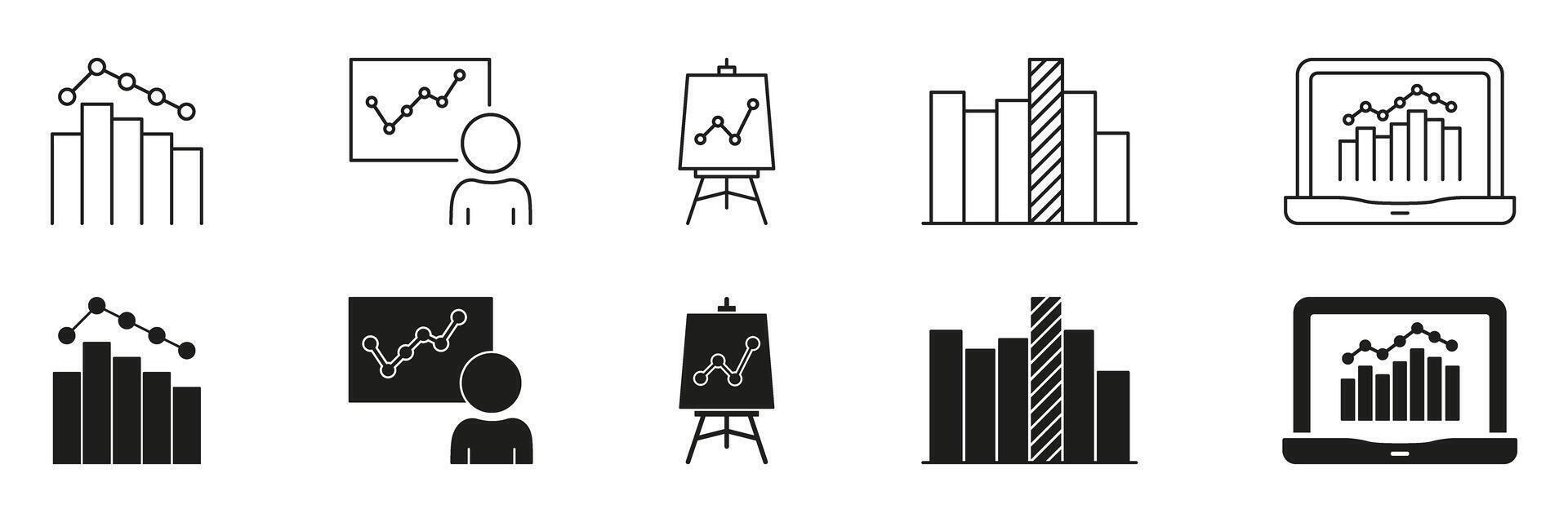 Bar Chart Graph Presentation Icon Set. Data Analysis, Business ...
