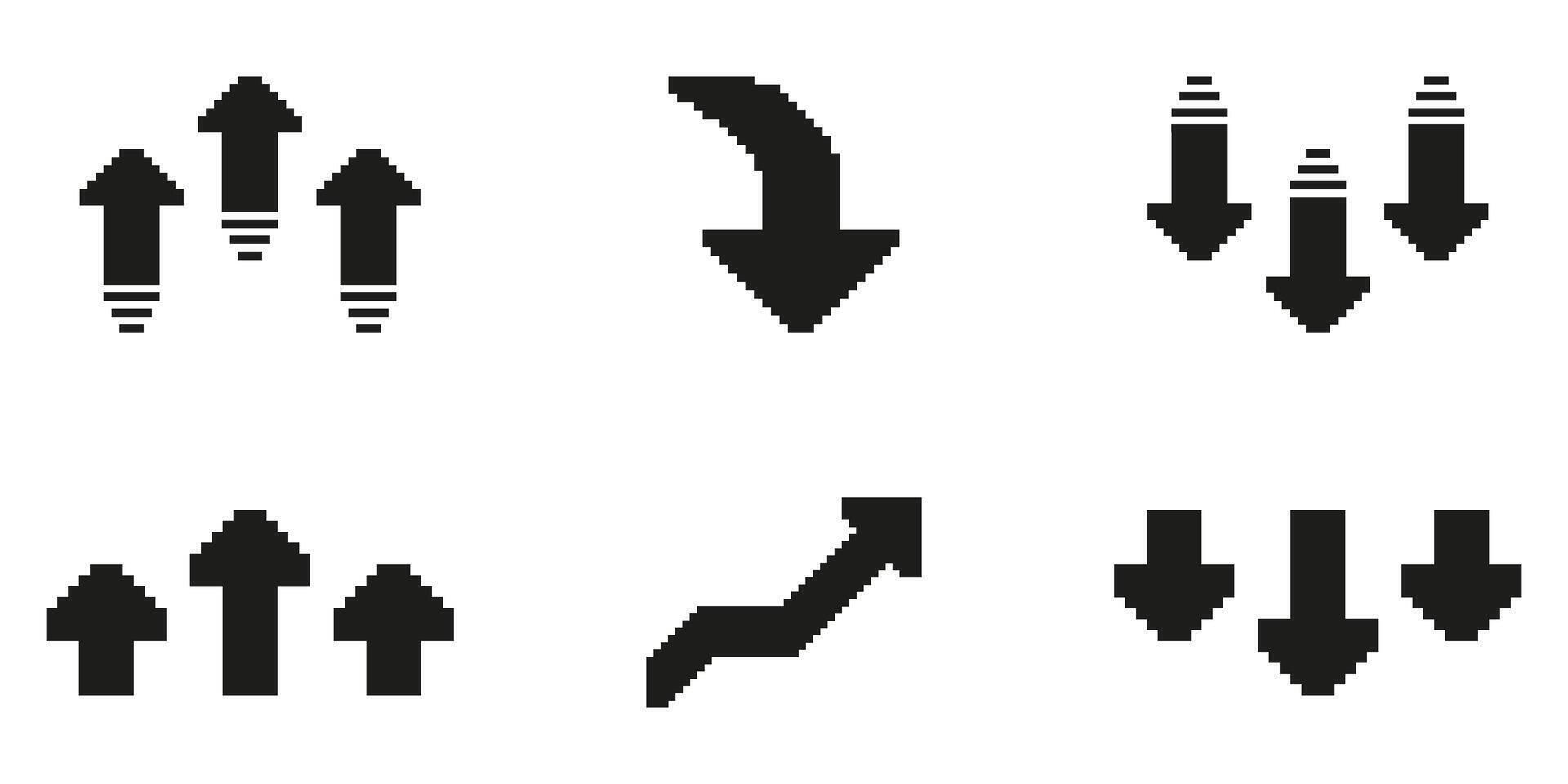 Pixel Art Arrow Icon Set. Directional Navigation And Trend Indicators. Upward, Downward, And ...