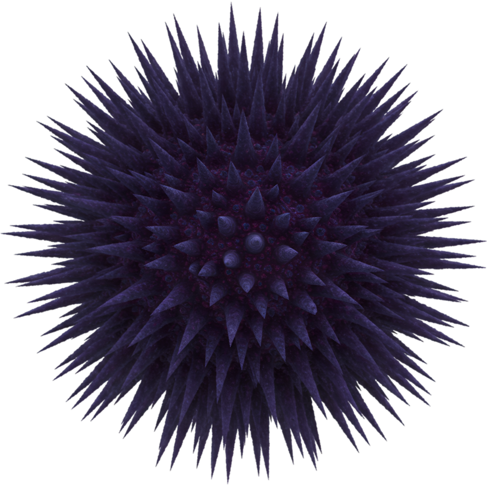 A spherical object with numerous pointed projections emanating outwards ...