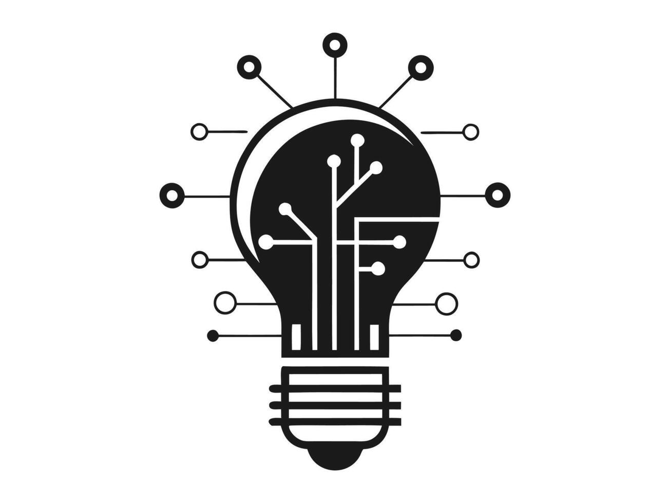 Abstract black and white lightbulb with circuit board elements representing innovation and ...