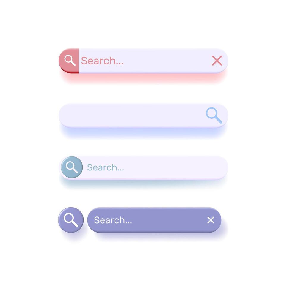 Set of 3d search input fields in different styles. Web search bar ...