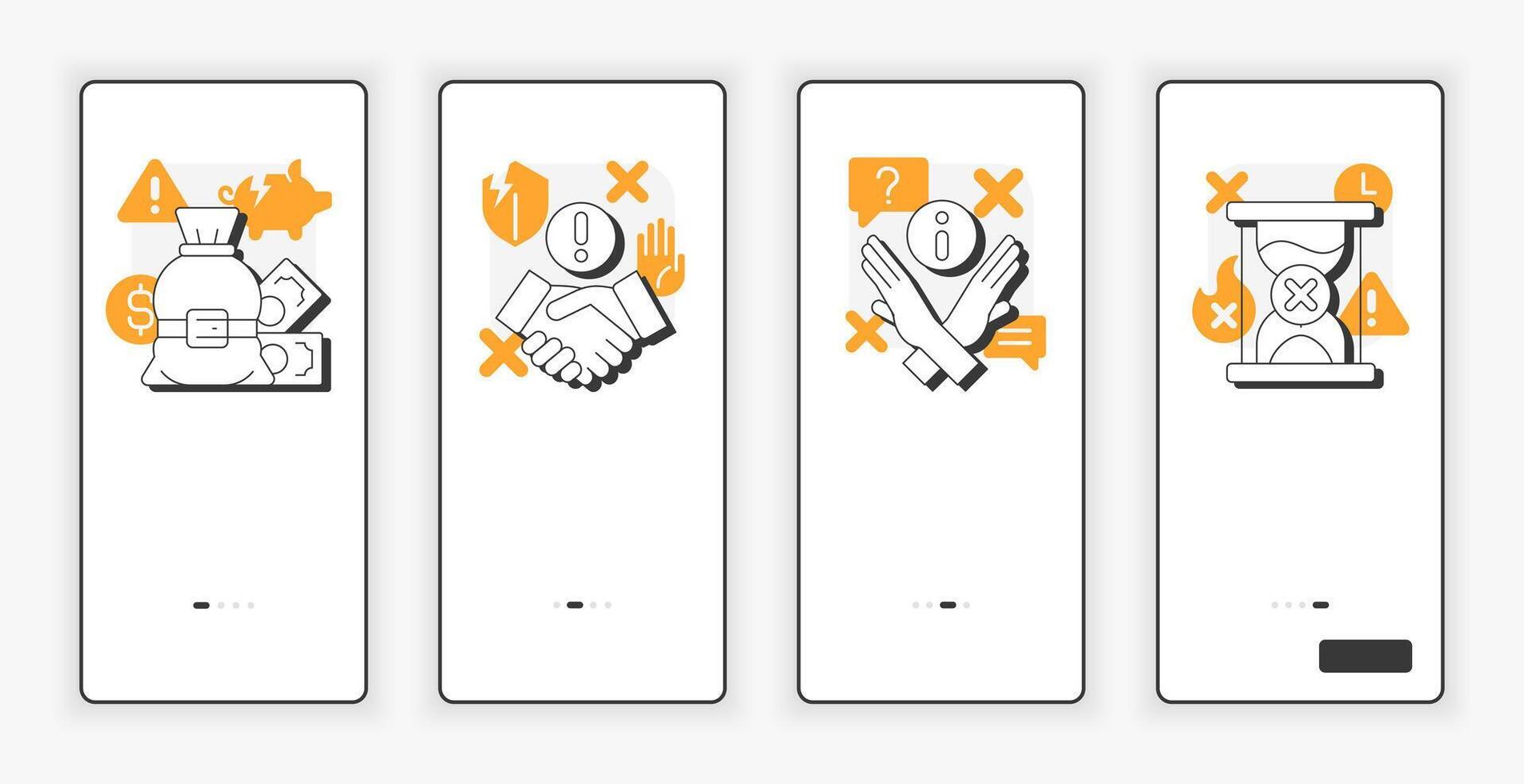 Types of objections mobile onboarding screen. Sales techniques problems highlighting UX UI ...