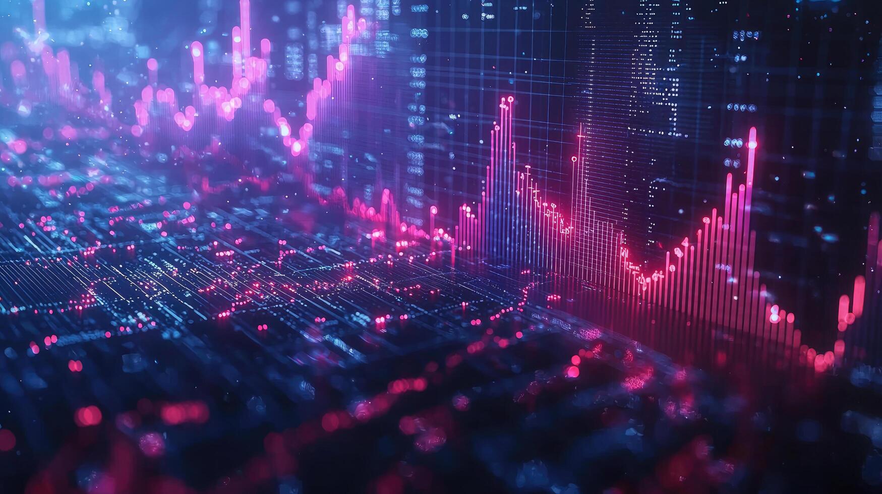 Abstract Financial Data Visualization with Glowing Graph, Charts, and Digital Grid, Futuristic ...