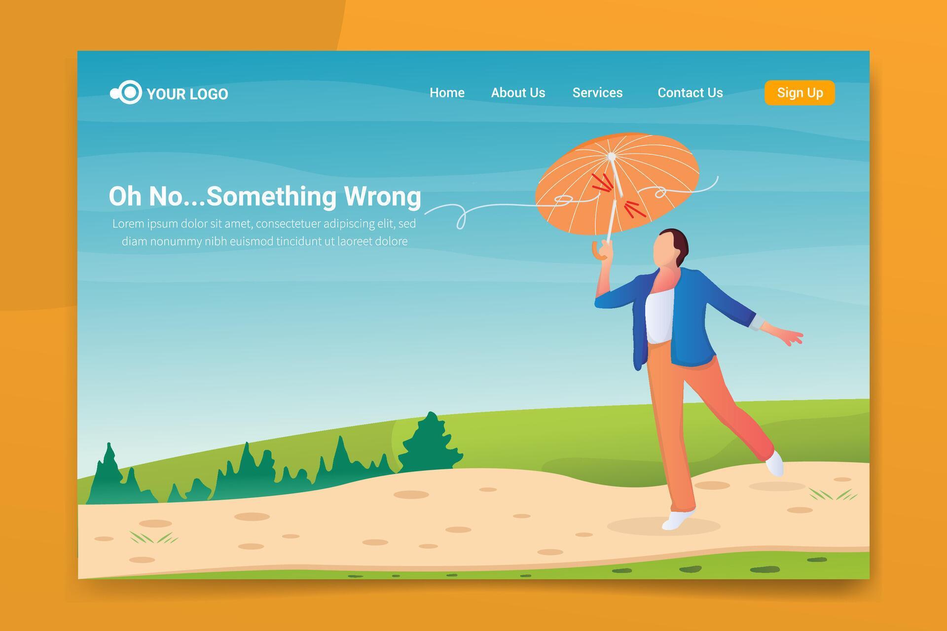 Website Error Page Design Concept with Broken Umbrella Illustration and ...