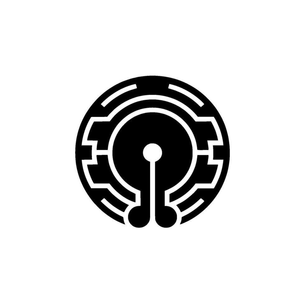 Minimalist Tech Abstract Circle In Black White Circuitry Pattern