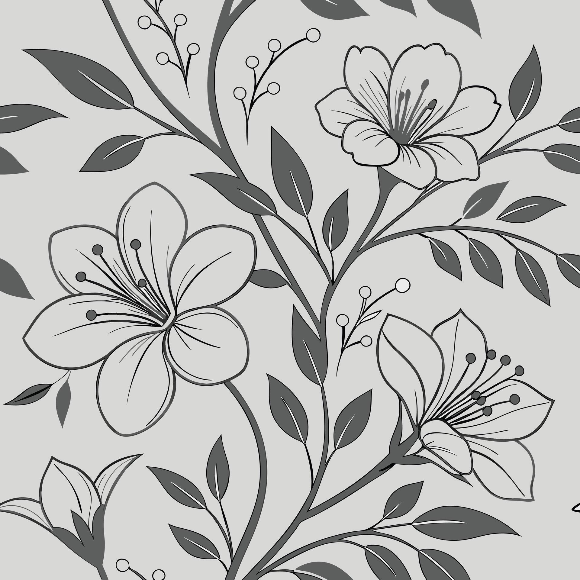 Seamless photorealistic grayscale floral pattern for textile and ...